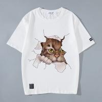 China Woven Print Custom Logo Men's T-Shirt with Printed Pattern and 3D Anime Cat Kitty for sale