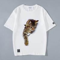 China Woven Print Custom Logo Men's T-Shirt with Printed Pattern and 3D Anime Cat Kitty for sale