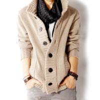 China Autumn Winter Men's Stand Collar Sweater with Thick Needle and Single Breasted Buckle for sale