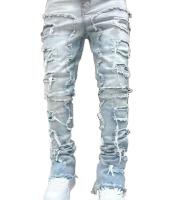 China Street Style Men's Boot Cut Light Blue Damaged Tassel Applique Jeans Spandex/Cotton for sale