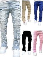 China Street Style Men's Boot Cut Light Blue Damaged Tassel Applique Jeans Spandex/Cotton for sale