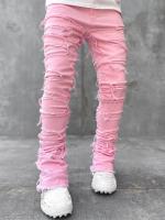 China Street Style Men's Boot Cut Light Blue Damaged Tassel Applique Jeans Spandex/Cotton for sale