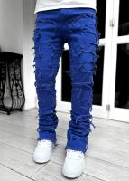 China Street Style Men's Boot Cut Light Blue Damaged Tassel Applique Jeans Spandex/Cotton for sale