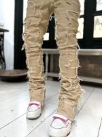 China Street Style Men's Boot Cut Light Blue Damaged Tassel Applique Jeans Spandex/Cotton for sale