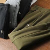 China 100% Cotton Embroidery Men's Fleece Lined Joggers Padded Warm Pants Trousers for Mid Waist for sale
