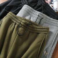 China 100% Cotton Embroidery Men's Fleece Lined Joggers Padded Warm Pants Trousers for Mid Waist for sale