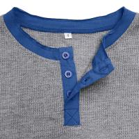 China Long Sleeve Blank Men's Henley Cotton T-shirts Lightweight Button Tees with Round Neck for sale