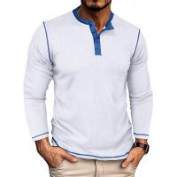 China Long Sleeve Blank Men's Henley Cotton T-shirts Lightweight Button Tees with Round Neck for sale