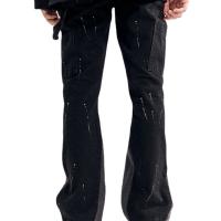 China High Street Men's Straight Jeans with Printed Design and Slight Flare in Dark Wash for sale
