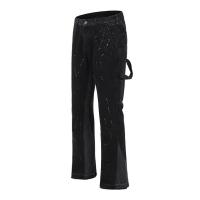 China High Street Men's Straight Jeans with Printed Design and Slight Flare in Dark Wash for sale