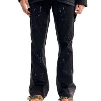 China High Street Men's Straight Jeans with Printed Design and Slight Flare in Dark Wash for sale