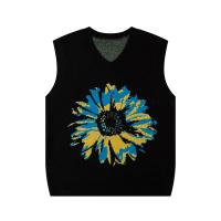 China Men's Sunflower Custom V-neck Pullovers Sweater Knitted Vest Sleeveless Jacquard Jumpers for sale