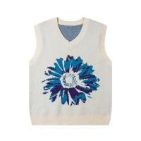China Men's Sunflower Custom V-neck Pullovers Sweater Knitted Vest Sleeveless Jacquard Jumpers for sale