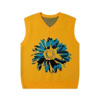 China Men's Sunflower Custom V-neck Pullovers Sweater Knitted Vest Sleeveless Jacquard Jumpers for sale
