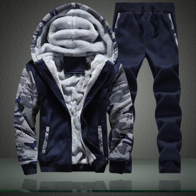 China Knitted Fabric M-6XL Plush Sweatshirt Set Large Size Hooded Coat Cardigan for Men for sale