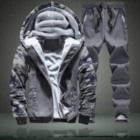 China Knitted Fabric M-6XL Plush Sweatshirt Set Large Size Hooded Coat Cardigan for Men for sale