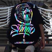China Custom Logo Hip Hop Style UV Reflective Fluorescence T-shirt Printing for Plus Size Men for sale