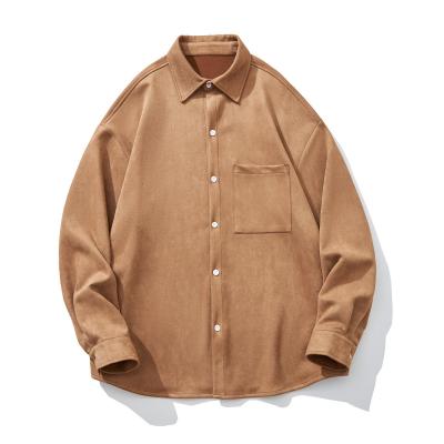 China Men's Winter 2023 Suede Solid Color Long Sleeve Shirt with Pockets and Loose Fit Style for sale