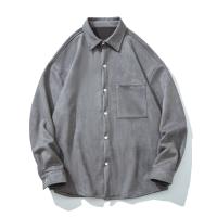 China Men's Winter 2023 Suede Solid Color Long Sleeve Shirt with Pockets and Loose Fit Style for sale