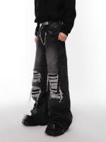 China Men's Hip Hop Double Waisted Stacked Denim Jeans Trousers  In-Stock Items for sale