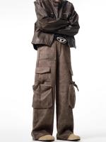 China Loose Straight Leg Casual Trousers for Men Vintage Multi-Pocket Deerskin Overalls for sale