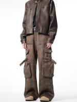 China Loose Straight Leg Casual Trousers for Men Vintage Multi-Pocket Deerskin Overalls for sale