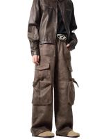 China Loose Straight Leg Casual Trousers for Men Vintage Multi-Pocket Deerskin Overalls for sale
