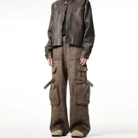 China Loose Straight Leg Casual Trousers for Men Vintage Multi-Pocket Deerskin Overalls for sale