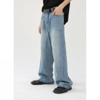 China woven Polyester/Cotton Men's Straight Blue Jeans with Digital printing for sale