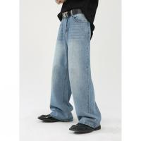 China woven Polyester/Cotton Men's Straight Blue Jeans with Digital printing for sale