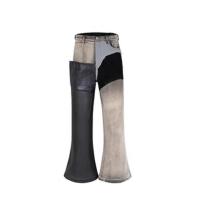 China Mid Waist Denim Fabric Custom Washed Raw Edge Patchwork Flared Trousers Jeans For Men for sale