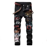 China Winter Logo Pattern Digital Printing Mens Jeans Night Club Black White Designer Jeans Men for sale