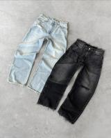 China Custom Wide Leg Pants Mid Waist Denim Baggy Tears Jeans Women Plus Size Men's Trousers for sale