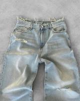 China Custom Wide Leg Pants Mid Waist Denim Baggy Tears Jeans Women Plus Size Men's Trousers for sale
