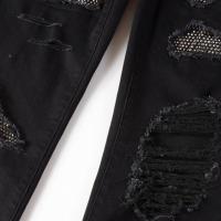 China Double-Layer Waistband Fold Design Black Rhinestone Stacked Skinny Denim Jeans for Men for sale