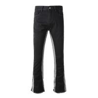 China Men's Trousers Patched Stretch Denim Flared Jeans with Slim Fit and Distressed Finish for sale
