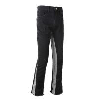 China Men's Trousers Patched Stretch Denim Flared Jeans with Slim Fit and Distressed Finish for sale