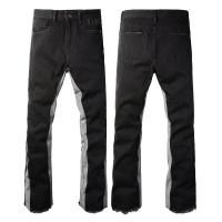China Men's Trousers Patched Stretch Denim Flared Jeans with Slim Fit and Distressed Finish for sale