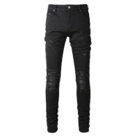 China Woven Black Casual Breathable Ripped Stretch Elastic Designer Patch Mens Jeans Pants for sale