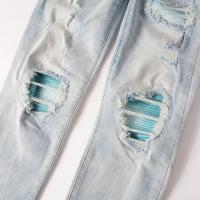 China PUNK STYLE Men's Ripped Skinny Mid-waist Blue Denim Vintage Washed Stretch for sale