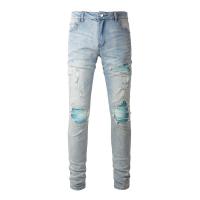 China PUNK STYLE Men's Ripped Skinny Mid-waist Blue Denim Vintage Washed Stretch for sale