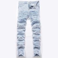 China Mid Waist Destroyed Washed Denim Straight Leg Jeans Men's Pants Trousers for sale
