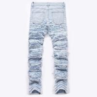 China Mid Waist Destroyed Washed Denim Straight Leg Jeans Men's Pants Trousers for sale