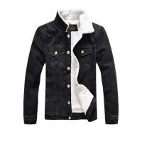 China Men's Velvet Hoodie Denim Coat Winter Plus Size Black Slim Fit Thick Lambskin Wool Jacket for sale