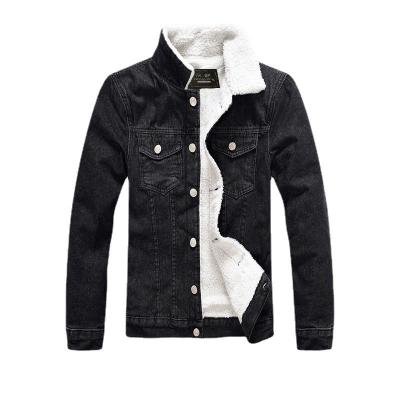 China Men's Velvet Hoodie Denim Coat Winter Plus Size Black Slim Fit Thick Lambskin Wool Jacket for sale