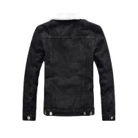 China Men's Velvet Hoodie Denim Coat Winter Plus Size Black Slim Fit Thick Lambskin Wool Jacket for sale