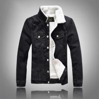China Men's Velvet Hoodie Denim Coat Winter Plus Size Black Slim Fit Thick Lambskin Wool Jacket for sale