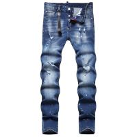 China Men's Worn Craft Slim Fit Mid Waist Baggy Jeans with Digital Printing Hanging Stickers for sale