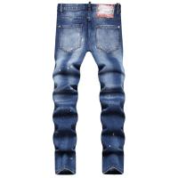 China Men's Worn Craft Slim Fit Mid Waist Baggy Jeans with Digital Printing Hanging Stickers for sale
