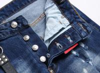 China Men's Worn Craft Slim Fit Mid Waist Baggy Jeans with Digital Printing Hanging Stickers for sale